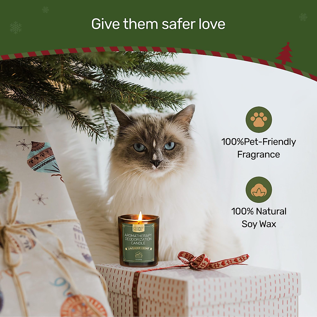 Furry Purr Candles for Home Scented, Pet Odor Eliminator Candle, Lavender Cedar, Cat & Dog Xmas Gifts, Aromatherapy Jar Candle for Women Yoga, Non-Toxic Soy Wax & Catnip Essential Oil, 7 Oz