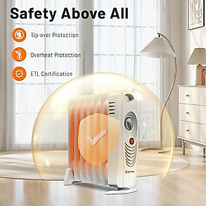 COSTWAY Oil Filled Radiator Heater, 700W Portable Space Heater with Adjustable Thermostat, Overheat Protection, Electric Heater for Bedroom, Indoor use