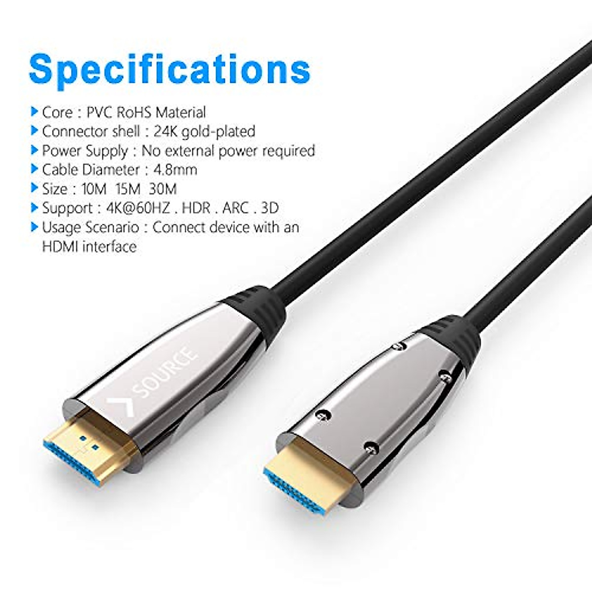 DELONG Fiber Optic HDMI Cable 50ft, Long HDMI Cord Support 4K 60Hz UHD/HDR/HDTV/3D IMAX/Dolby Vision,Compatible with AV Receiver,4K Projector, UHD TV,PS4 Pro,Xbox etc.(100ft/50ft/30ft Optional) 15m
