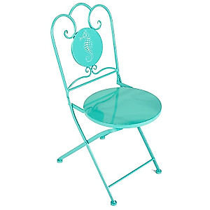 The Lakeside Collection Retro Vintage Metal Bistro Chair Patio Furniture with Seahorse Detail in Teal