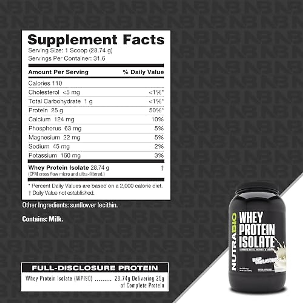 NutraBio Whey Protein Powder Isolate Supplement – 25g of Protein Per Scoop with Complete Amino Acid Profile - Soy and Gluten Free Protein Powder - Zero Fillers and Non-GMO - Raw Unflavored - 2 Lbs.