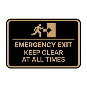 Signs ByLITA Classic Framed Emergency Exit: Keep Clear at All Times Sign (Black Gold) - Large
