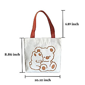 Women Beige Tote Bag with Bear Pattern, Canvas Shoulder Bag, Stylish Hobo Crossbody Handbag, Casual Economical Tote Bag, Lightweight Reusable Grocery Shopping Cloth Bag, With Zipper Closure (1 Pack)