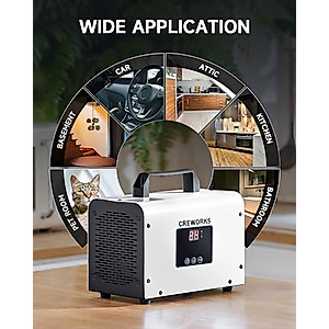 CREWORKS Digital Ozone Generator, 25000 mg/h High Capacity Ozone Machine for Car Home Smoke Pet Odor Removal, Commercial Ozone Odor Eliminator Air Purifier with Adjustable Settings for 3200 sq ft Room