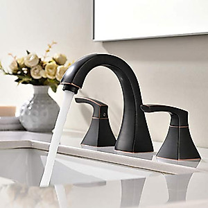 VAPSINT Antique Widespread Lead-Free Three-Hole Oil-Rubbed Bronze Bathroom Faucet, Two Handle Bathroom Vanity Sink Faucets with Stainless Steel Water Hoses