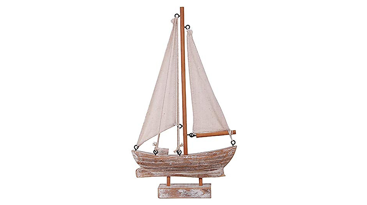 Wooden Sailboat Model Decor - Rustic Nautical Ship Miniature