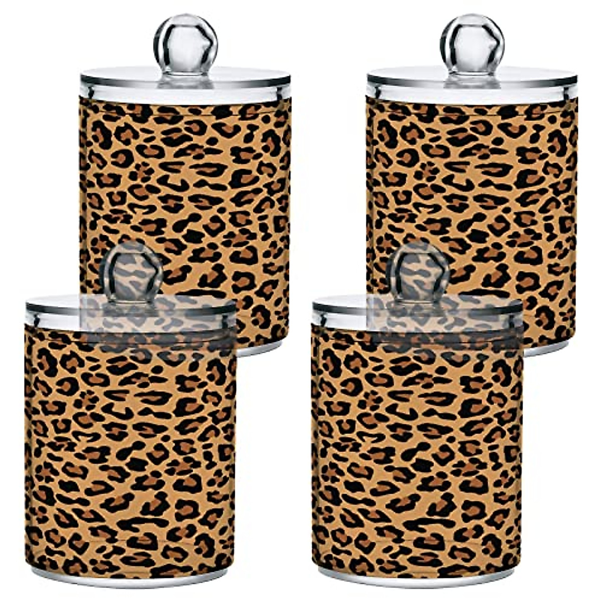 Kigai Leopard Animal Print Qtip Dispenser Apothecary Jars Bathroom, 2 Pack of 14 oz - Qtip Holder Storage Canister Clear Plastic Acrylic Jar for Cotton Ball, Cotton Swab, Cotton Round Pads, Floss