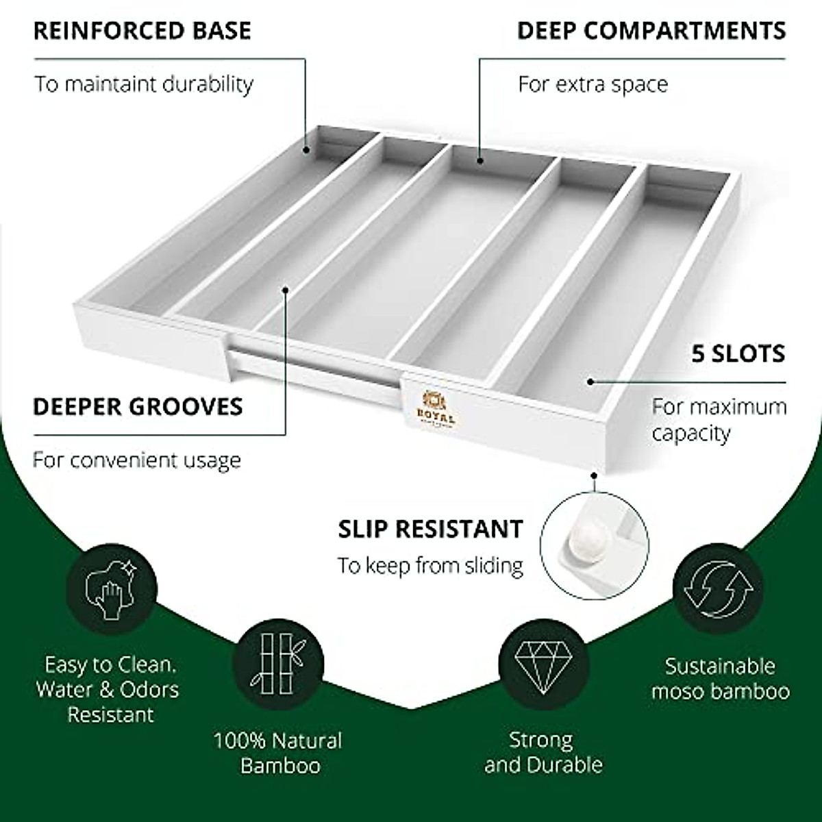 ROYAL CRAFT WOOD White Expandable Utensil Drawer Organizer and Basic Silverware Drawer Organizer