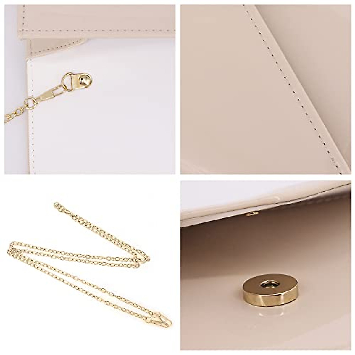 Gabrine Women's Patent Leather Evening Bag Shoulder Bag Clutch Purses Handbag for Wedding Party Prom, Naked color