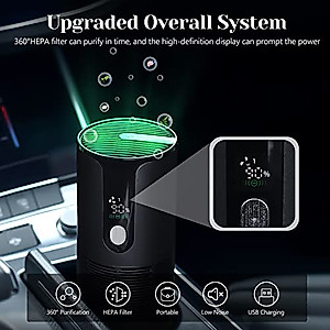 SISMEL Mini Air Purifier for Car,Silent Rechargeable Portable Air Purifier Lonizer with Display Screen,Air Purifier with HEPA Filter,for Car,Home,and Office(Black)