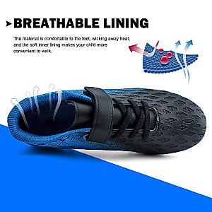 brooman Kids Firm Ground Soccer Cleats Boys Girls Athletic Outdoor Football Shoes(9,Black Blue)