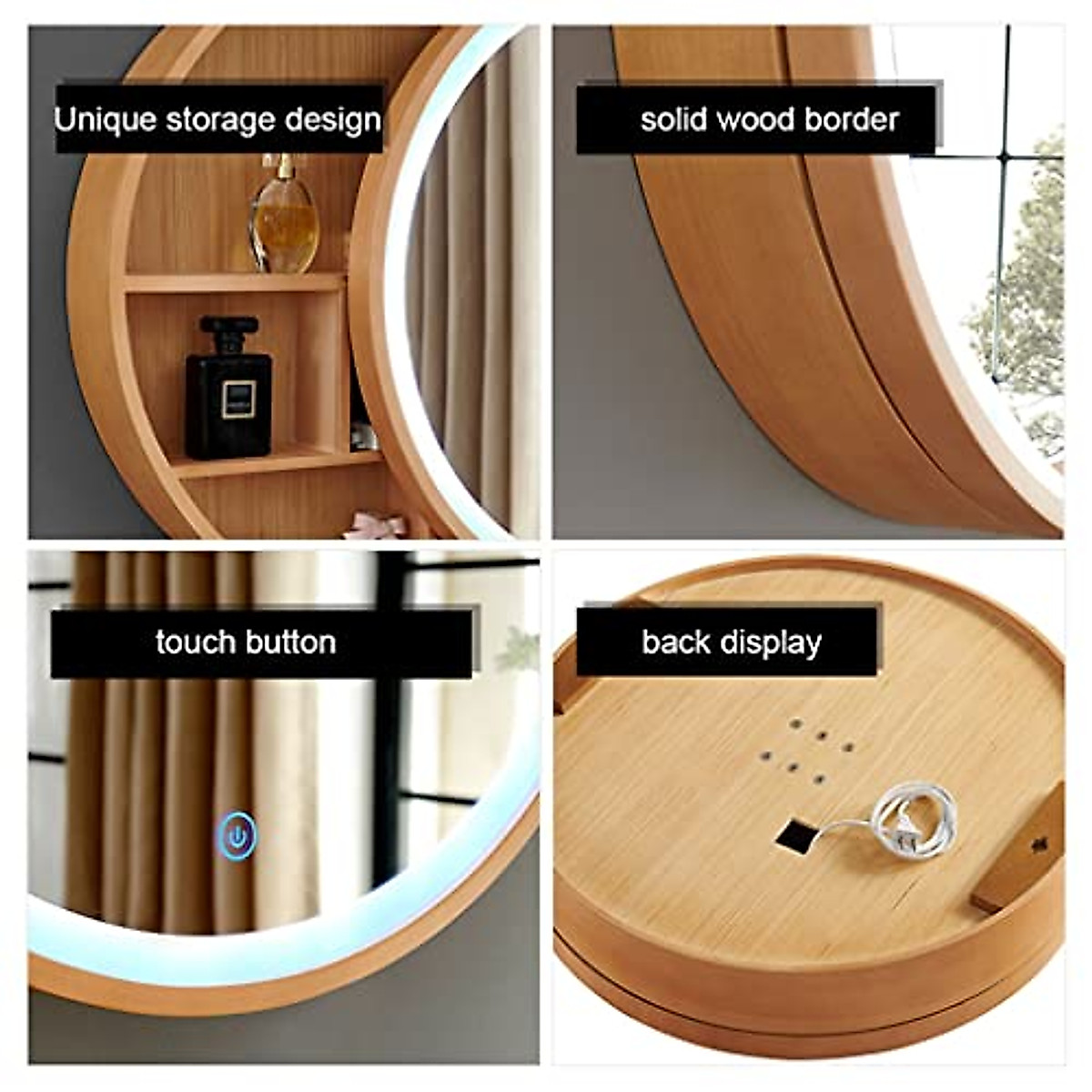 LED Lighted Bathroom Mirror Cabinet, Wall Mounted Bathroom Medicine Cabinet,Vanity Mirrored Storage Cabinet Mirror, Solid Wood (Color : Walnut, Size : 700mm Medicine Cabinet)