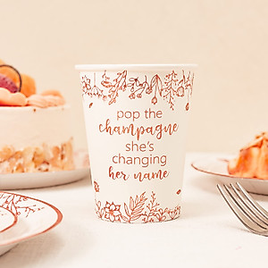 Crisky Rose Gold Bachelorette Napkins Plates Cups Set for Bridal Shower Wedding Engagement Party Decorations Supplies, Disposable Tableware Set of 24 (Pop, She is Change Her Name)