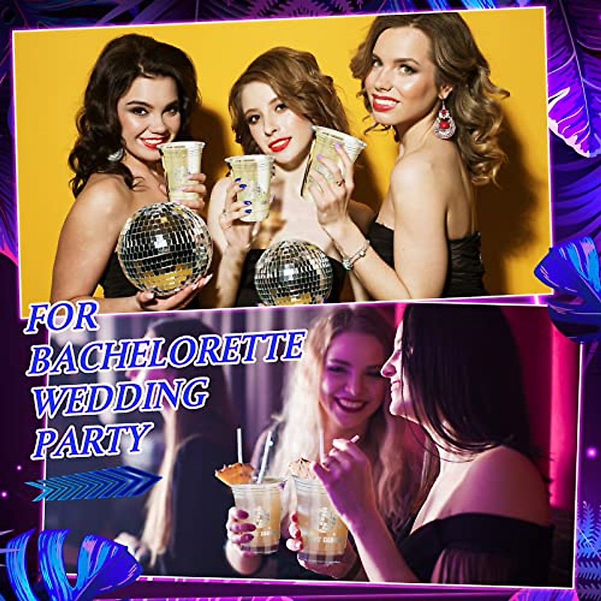 Geyee 48 Pack Disco Disposable Party Cups, 16oz Disco Party Supplies Disco Ball Disposable Plastic Cup 70s 80s 90s Disco Party Hot and Cold Drinks for Cups Bachelorette Wedding Party Picnic Supplies