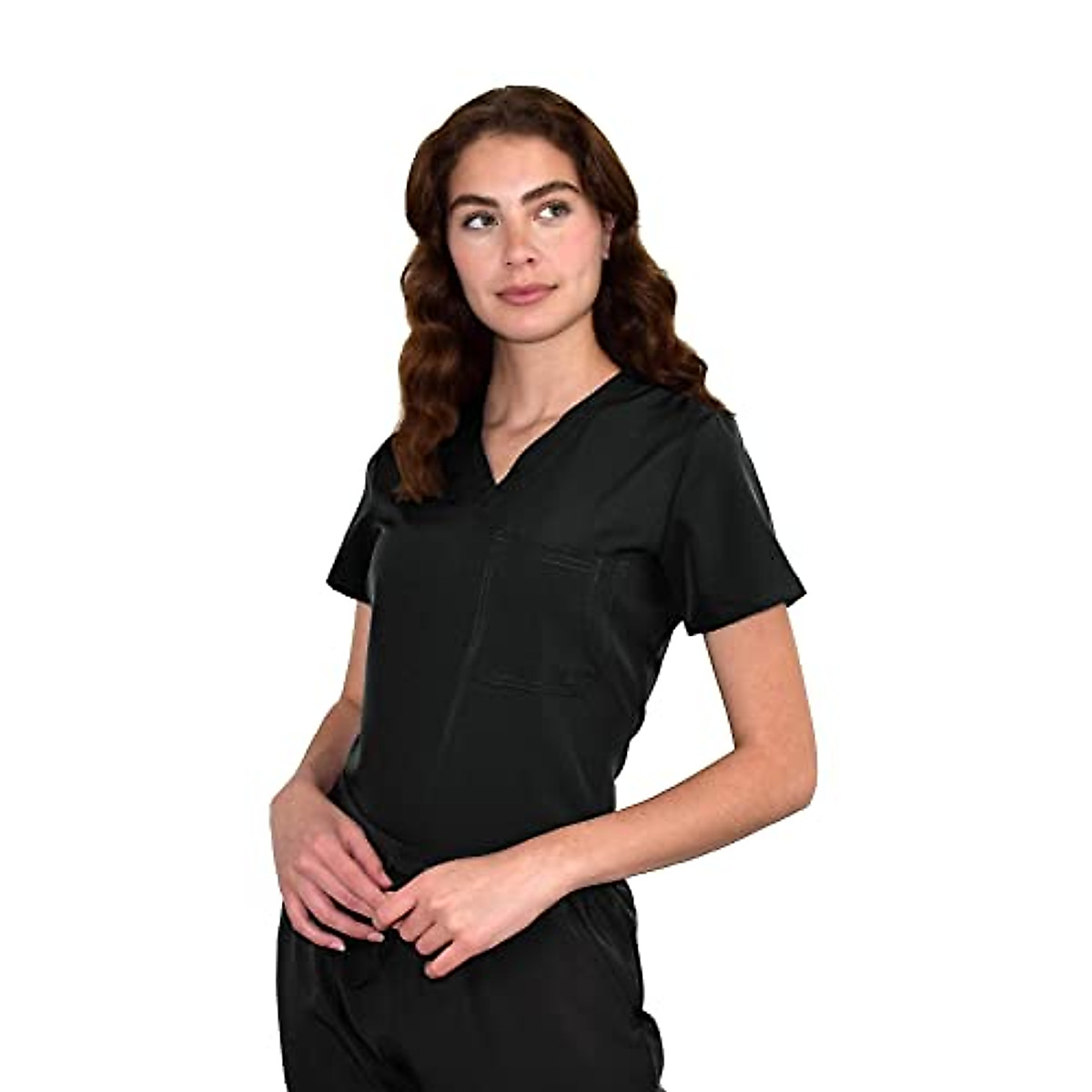 Green Town Women's Medical Nursing Tuck-In V-Neck Scrub Top GT Performance-Black-Large