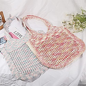 Womens Crocheted Tote Bag Aesthetic Knitted Shoulder Handbag Purse Cute Hobo Bag Boho Shopping Bag(Red Tie Dye)