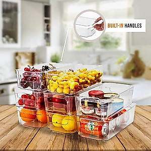 Jinamart Refrigerator Organizer Bins 6 Pcs Multiple Sizes Clear Plastic Storage Bins for Fridge, Freezer, and Pantry Organization, Includes 2 Wide, 2 Narrow, 1 Large Bin & 1 Egg Holder(12 Egg)