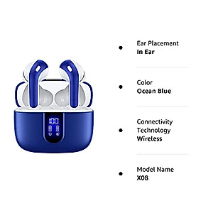 TAGRY Bluetooth Headphones True Wireless Earbuds 60H Playback LED Power Display Earphones with Wireless Charging Case IPX5 Waterproof in-Ear Earbuds with Mic for TV Smart Phone Computer Laptop Sports