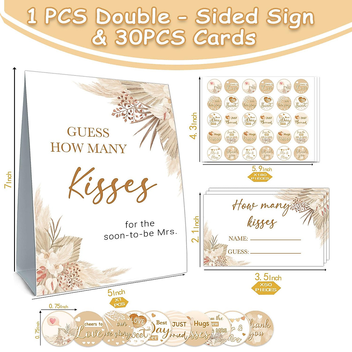 Guawubiang Bridal Shower Cards, How Many Kisses Standing Sign, 50 Guessing Cards 180 Baby Shower Kisses Stickers, How Many Kisses Bridal Shower Game Cards