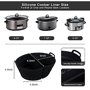 ChefAid Slow Cooker Divider Liners with Handle, 100% Silicone Reusable Slow Cooker Liners Compatible with 6-8 Quart Oval or Round Slow Cooker, Fits 7 Quart Crockpot Liners (Black, 2 Pack)