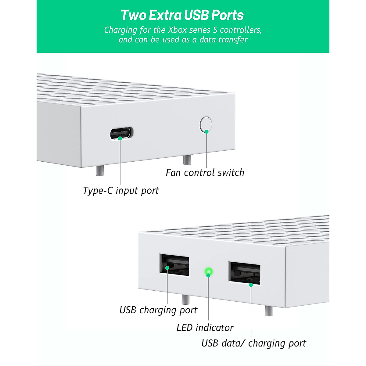 Cooling Stand for Xbox Series S, ZAONOOL Four Cooling Fan Cooler System, Top and Bottom Dual Cooling Fan, Low Noise, 3 Gears Adjustable Speed 2300/2800/3200RPM with LED Indicator and 4 Extra USB Ports