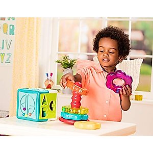 Battat – Sort & Stack Combo – 17-Piece Sensory Sorting Set – Activity Cube With Bead Maze – Educational & Dexterity Toys – 2 Years + – Shape Sorter Cube + Stacking Rings