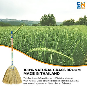Kalokekala SN SKENNOVA Asian Broom for Cleaning Floor Handheld Household Broom for Outdoor and Indoor House Broom Hardwood Sweeper with Brush Power and Circle Cleaning Green