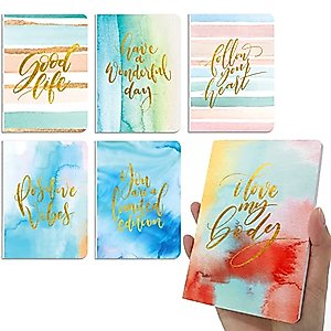 KiDEPOCH 6 Pack Cute Watercolors Notebooks, 6 Designs Mini Pocket Notebook, 40 Lined Pages Small Journal Bulk for Women Kids Students Gift School Supplies, 4 * 5.75inch