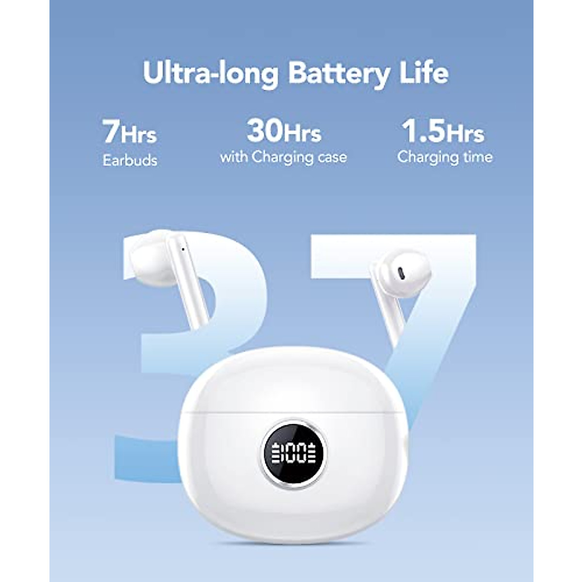 IKG Bluetooth in-Ear Headphones, Wireless Bluetooth 5.3 Headphones with Microphone, HiFi Stereo Sound, 37 Hours Battery Life, IP7 Waterproof, LED Display, in-Ear Headphones Bluetooth