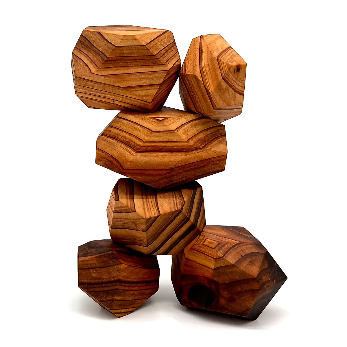 PERCHED Natural Cedar Stacking Rocks, Large Wooden Blocks, Montessori Puzzle Game, Toddler Toys For Classroom, Wood Balancing Stones Set (6 Pc)