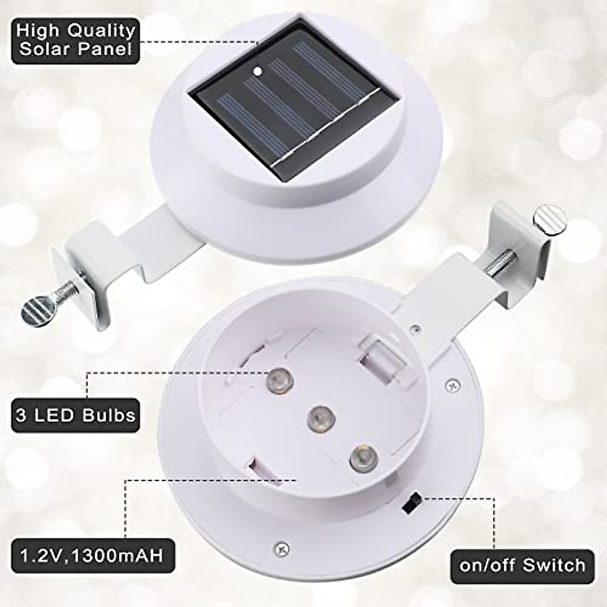 16 Pcs Solar Powered LED Gutter Lights 3 LED Deck Gutter Solar Lights Outdoor Waterproof LED Garden Yard Wall Lamp with Bracket for Fence Wall Stair Step Landscape Pathway, White Light and Warm Light