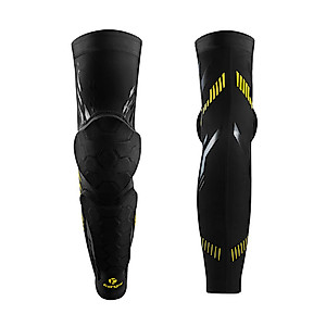 Kuangmi Knee Pad and Shin Guard Sleeve for Soccer, Basketball, Wrestling, Softball, Volleyball, Sports, Daily Support-1piece (S, Black Yellow)