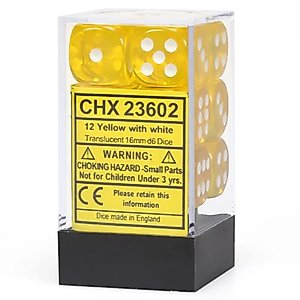 DND Dice Set-Chessex D&D Dice-16mm Translucent Yellow and White Plastic Polyhedral Dice Set-Dungeons and Dragons Dice Includes 12 Dice – D6