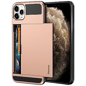 Vofolen Case for iPhone 11 Pro Max Case Wallet Credit Card Holder Slot Sliding Door Hidden Pocket Dual Layer Hybrid Bumper Armor Protective Hard Shell Back Cover for iPhone 11 Pro Max 6.5 Rose Gold
