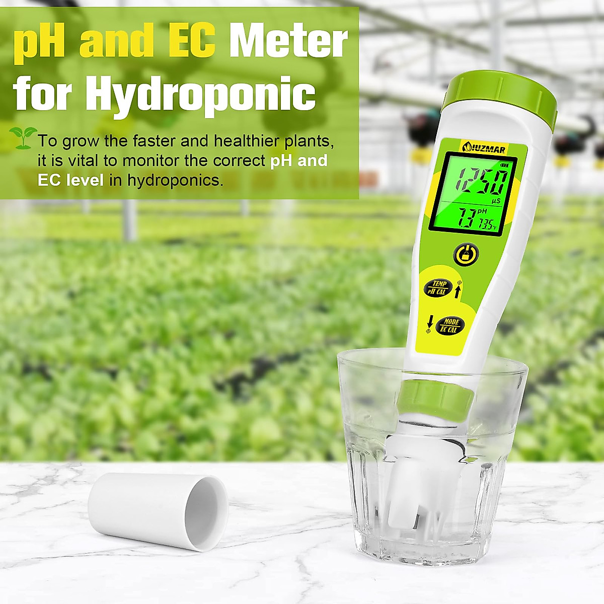 UIUZMAR pH EC Meter for Water Hydroponics PPM and pH Meter for Nutrients Measure pH PPM Conductivity Temperature DWC PH and EC PPM Water Tester for Nutrient Solution EC pH TDS Meter for Water System