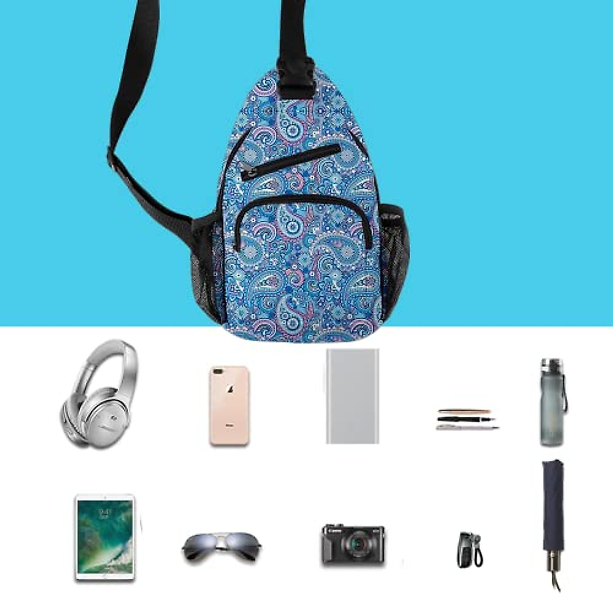 JZPM Sling Backpack, Travel Shoulder Hiking Bag for men women, Cashew nut flower Crossbody Chest Daypack, Blue