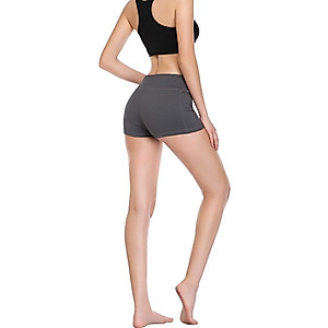 CADMUS Women's Workout Yoga Running Compression Exercise Booty Shorts with One Side Pockets,3 Pack,09,Black,Grey,Wine Red,Small