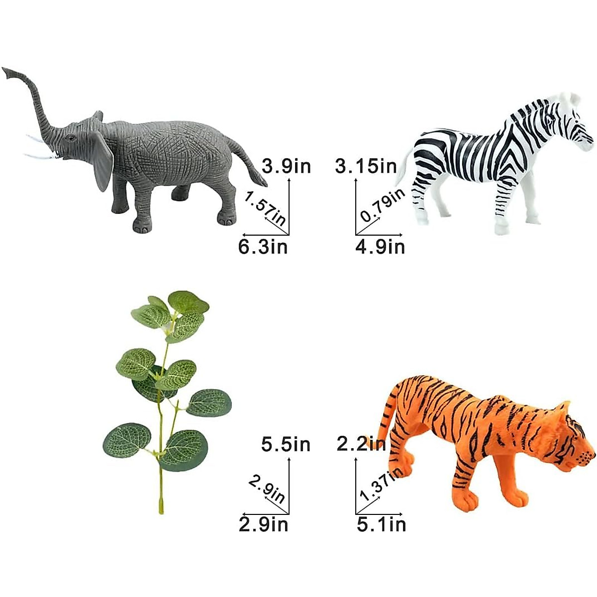 Safari Jungle Cake Toppers Animal Party Decorations Elephants, Tigers, and Zebras with Mini Birthday Party Hat Color Balloons Cake Toppers Happy Birthday Cake Toppers (3 Animal)