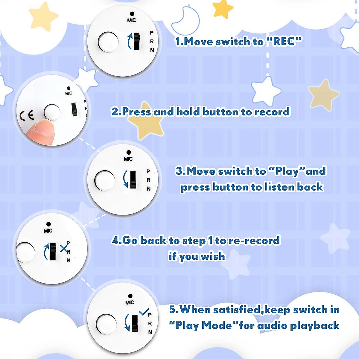 Handepo 4 Pcs 20 Seconds White Voice Recorder for Stuffed Animal Sound Recorder Recordable Sound Module Toy Recording Device, Record Messages for Plush Toy Doll Stuffed Bear Toy Pillow