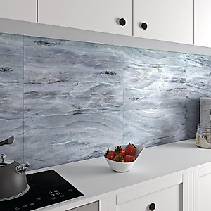 Livelynine 12-Pack 24X12" Blue Marble Vinyl Flooring Peel and Stick Floor Tile Stickers Waterproof Bathroom Floor Tiles Self Adhesive Peel and Stick Flooring Kitchen Renter Friendly Tiles for Floor