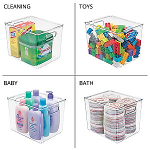 mDesign Large Plastic Bathroom Storage Organizer Bin with Handles - Organization for Bathroom Vanity, Cabinet, Closet Shelf, or Under the Bathroom Sink Organizer - Ligne Collection - 8 Pack - Clear