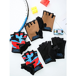 3 Pairs Kids Half Finger Gloves Sport Gloves Non-Slip Gel Gloves for Children Cycling Riding Biking (Classic,5-8 Years)