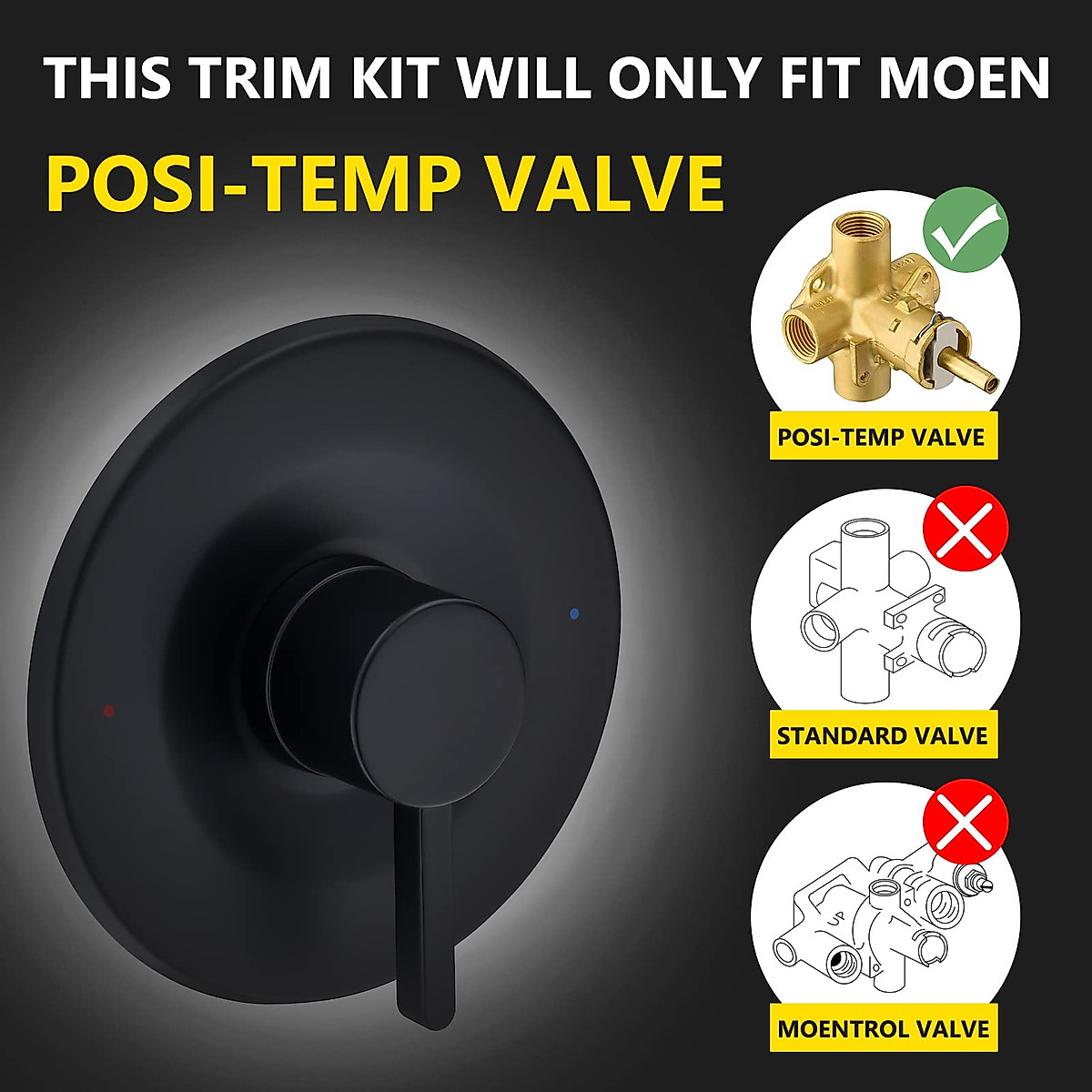 Shower and Tub Trim Kit, Compatible with Moen Posi-Temp Valve, Matte Black