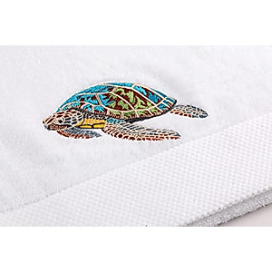 Quera 2 Pack Ocean Hand Towels 100 Percent Cotton Embroidered Premium Luxury Decor Bathroom Decorative Dish Set for Drying, Cleaning, Cooking, 13.7'' x 29.5'', White,Blue