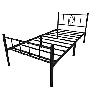 Emiosmt 14 Inch Bed Frame Twin Size with Headboard and Footboard, Heavy Duty Metal Platform Twin Bed Frame, Under bed Storage Space, Steel Slat Support, No Box Spring Needed, Easy Assembly, Black