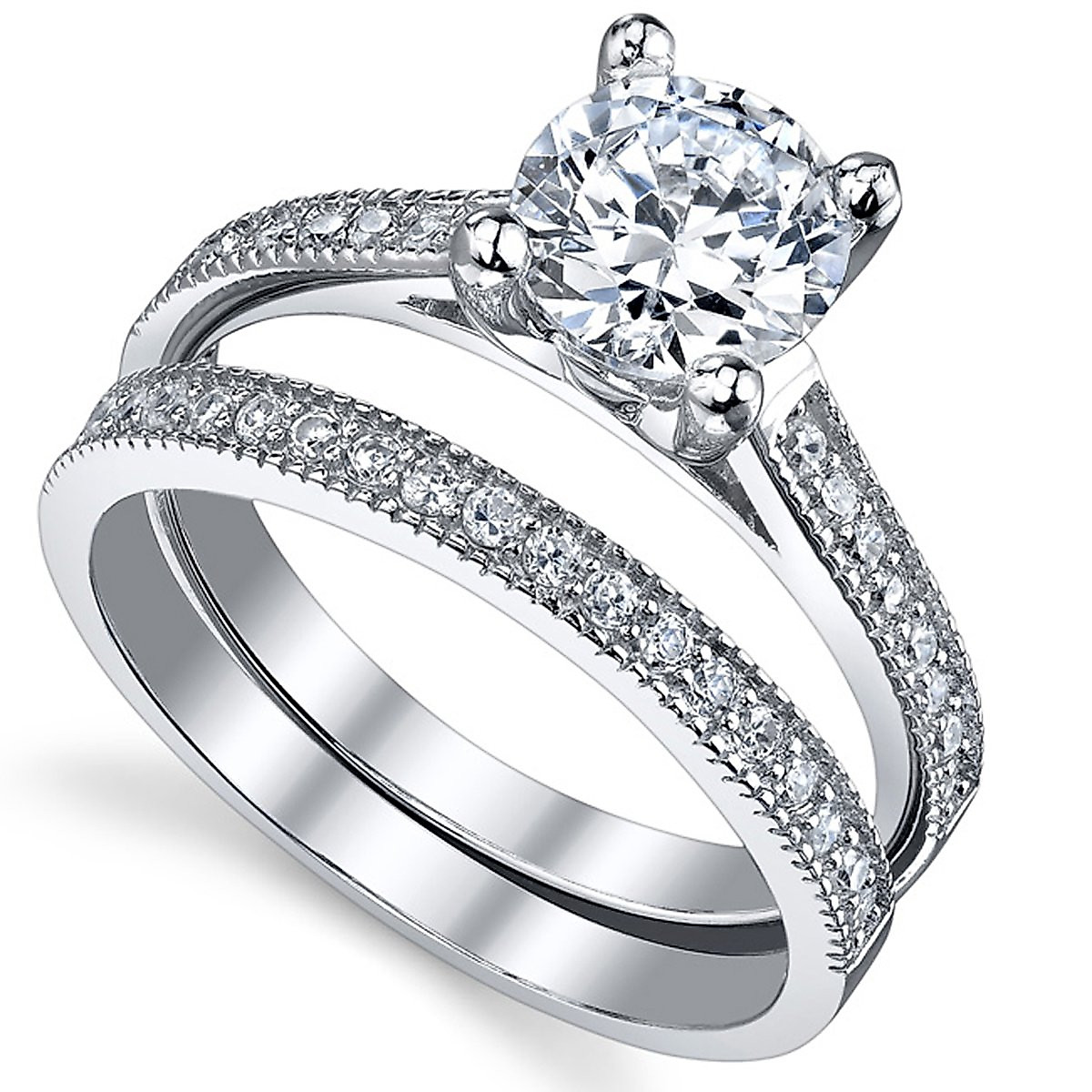 1.25 Carat Round Brilliant Cubic Zirconia Sterling Silver 925 Wedding Engagement Ring Band Set 7