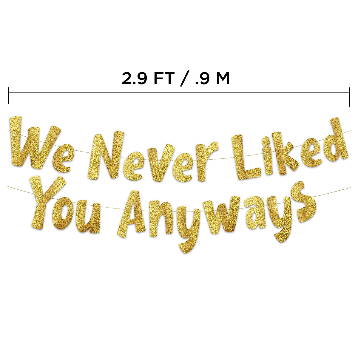 We Never Liked You Anyways – Going Away Party Gold Glitter Banner – Funny Farewell Party Decorations – We Will Miss You – Retirement Party – New Job Change – Moving Party Supplies, Ideas, and Gifts