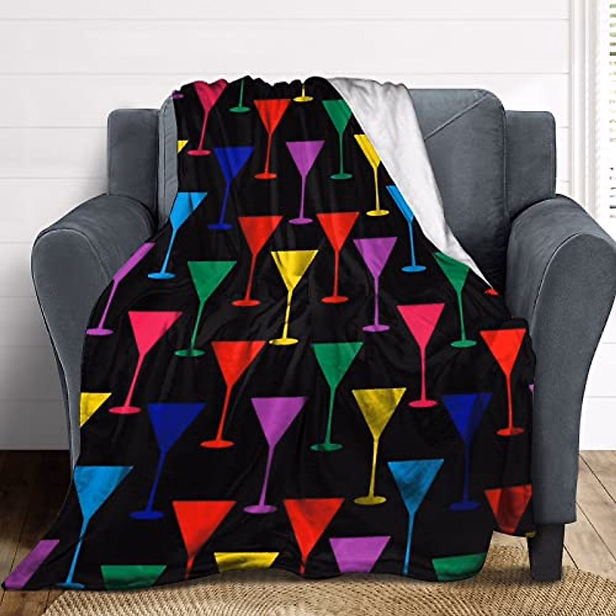 Color Martini Glass Funny Flannel Throw Blanket Soft Lightweight Blankets for Sofa Couch Bedroom