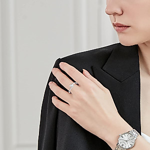 JIARUI 925 Sterling Silver Double Heart Eternity Ring Bezel Setting Round Cubic Zirconia Wedding Ring Promise Ring for Her Size 8