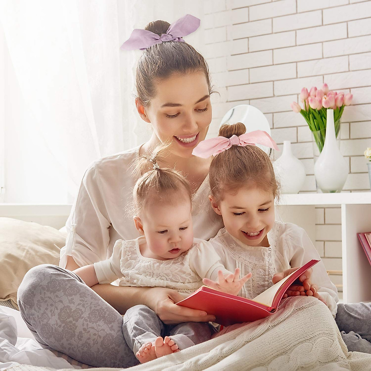 24 Pieces Hair Scrunchies Soft Scarves Scrunchies Elastic Hair Bands Bow Hair Ties Rabbit Ears Scrunchy Ponytail Holder Hair Accessories for Women Girls (Style A)